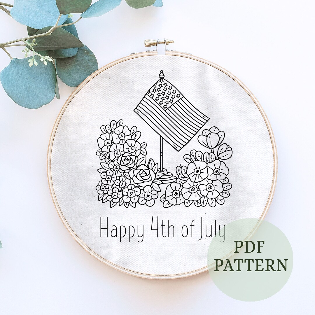 Independence Day, Embroidery Pdf, Patriotic, Mom Gift, Flag, Hand ...