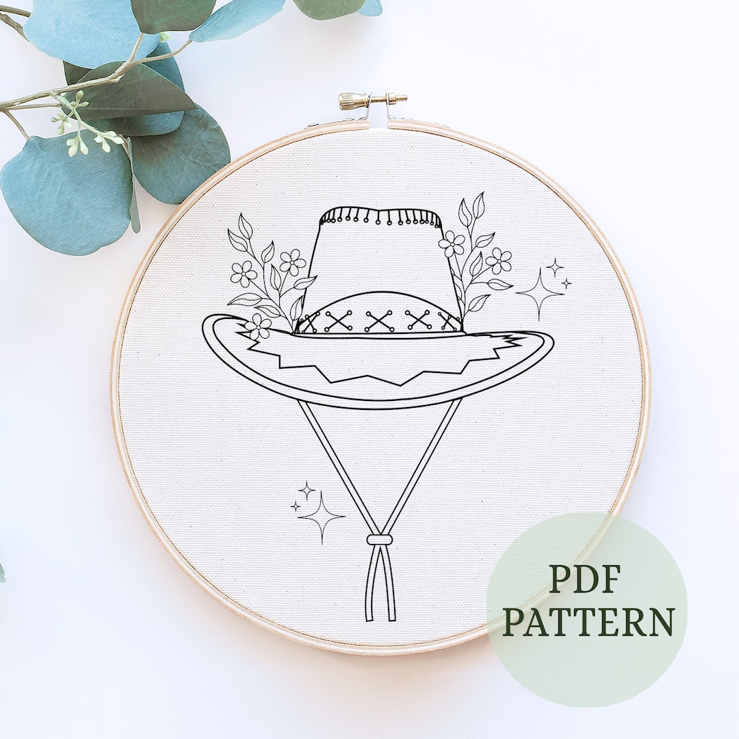 Cowboy Hat Embroidery, Hand Embroidery, Instant Download, Easy ...