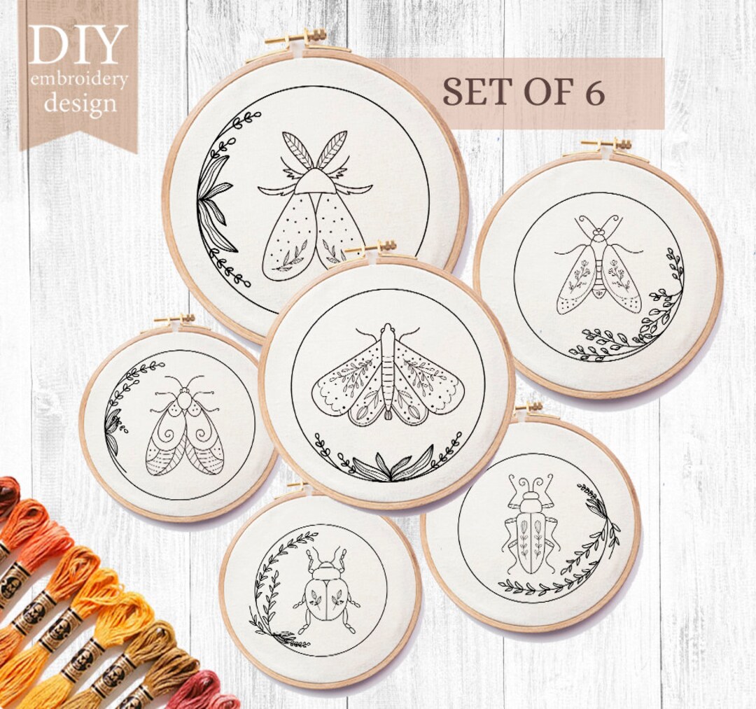 Set of 6 Pdf Pattern Embroidery Templateinsect Pattern - Etsy
