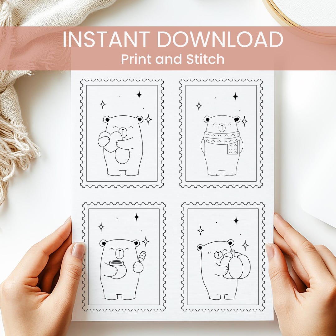 Smiling Bear, Hoop Art, Embroidery Project, Pdf Template, Embroidery ...