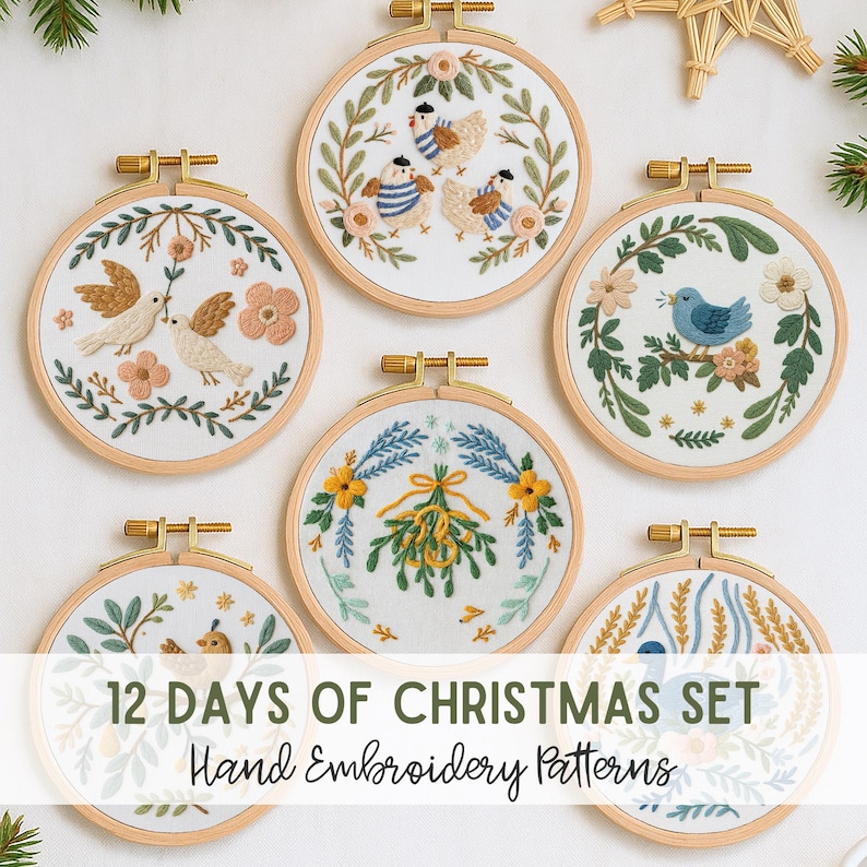 12 Days of Christmas Embroidery Pattern: Hand Embroidery Designs ...
