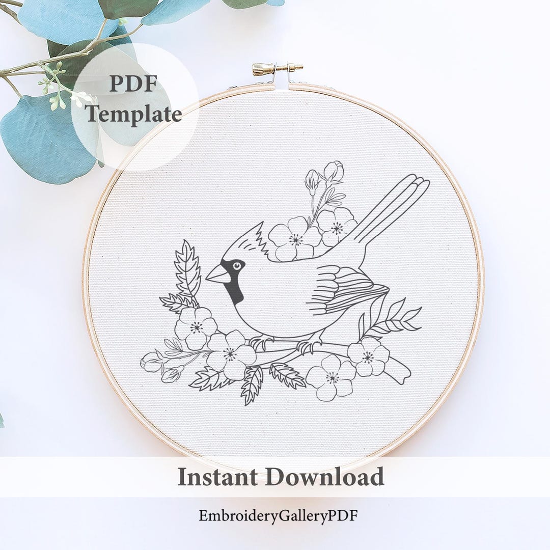 Cardinal Pattern, Pdf Pattern, Spring, Cardinal Friend, Floral Cardinal ...