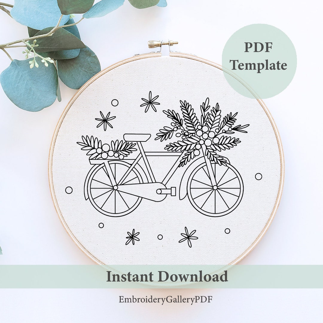Holiday Bike Hand Embroidery, Instant Download, Christmas Embroidery ...