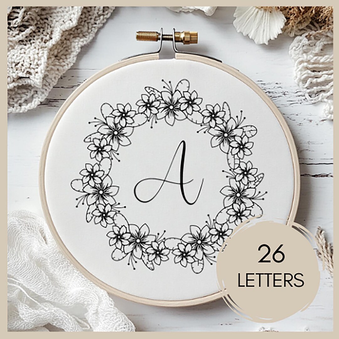 Floral Alphabet Embroidery Pattern: 26 Letter Wreath, Printable ...