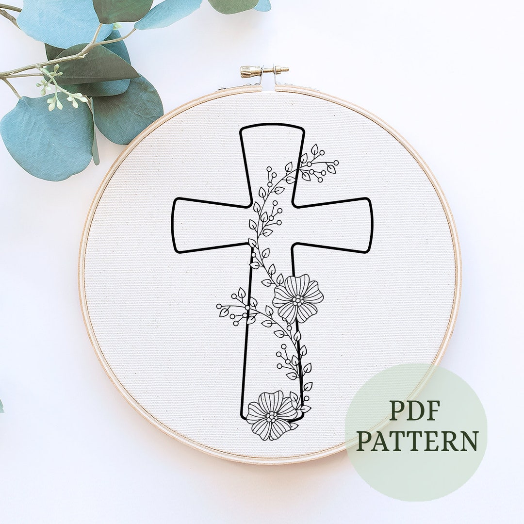 Floral Cross Embroidery Pattern: Christian DIY Wall Art (PDF Pattern ...