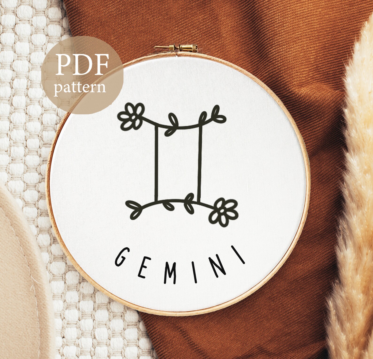 PDF Digital Download Gemini Zodiac Hand Embroidery Pattern - Etsy