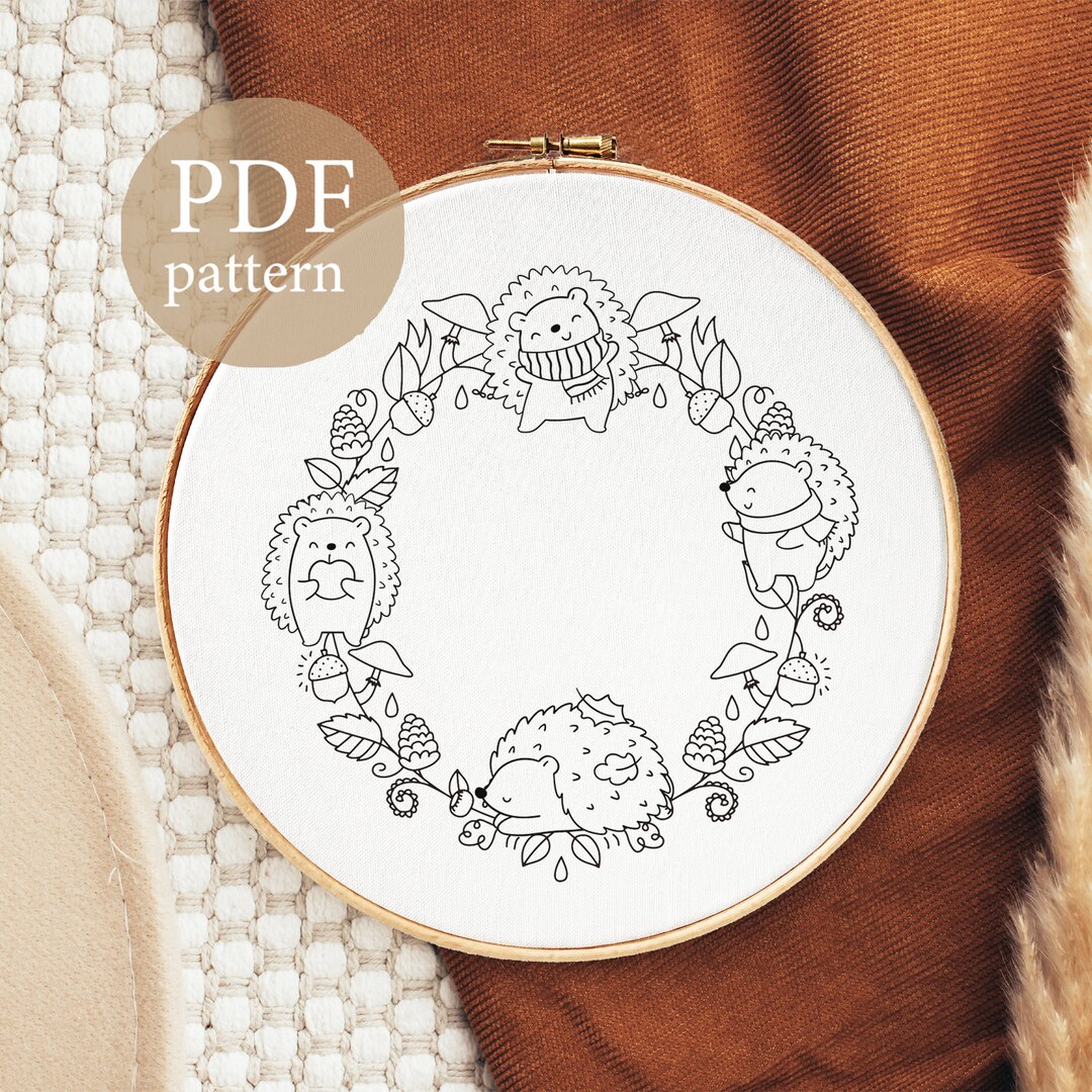 Hedgehog Hand Embroidery Pattern Embroidery Pattern Autumn - Etsy