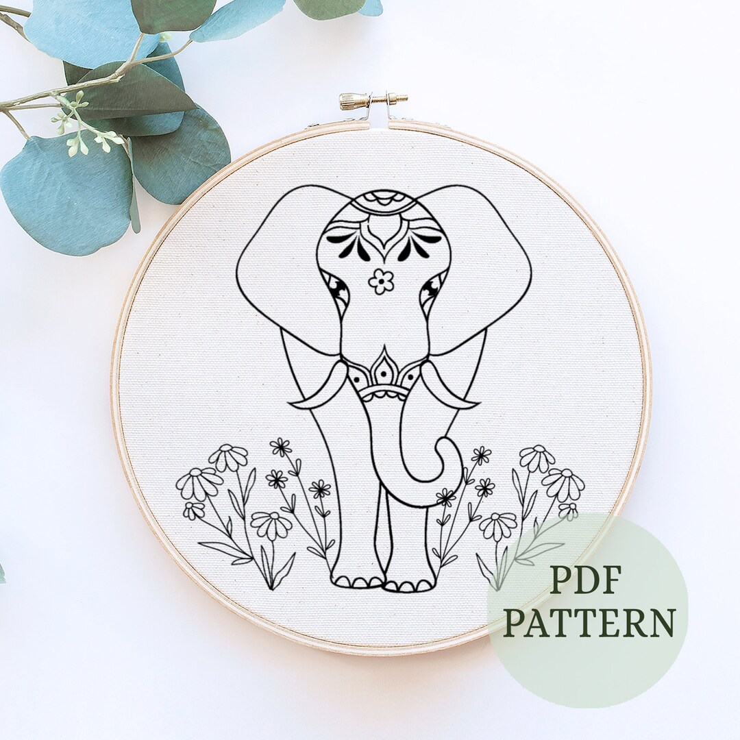 Elephant Embroidery, Gift for Her, DIY Craft, Hand Embroidery Pattern ...