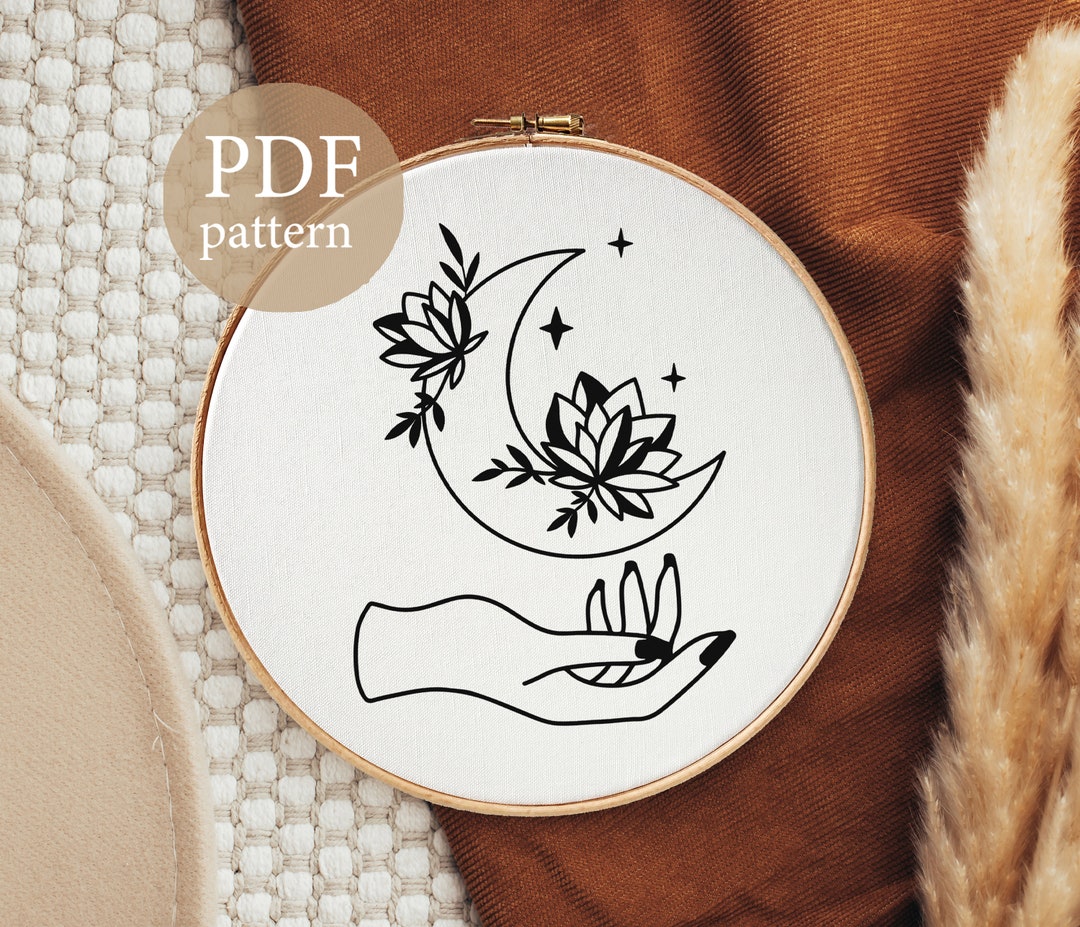 Floral Moon Crescent Moon Designs Hand Embroidery Pattern - Etsy