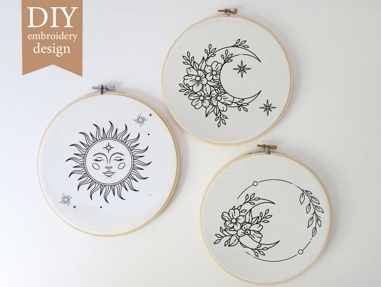 Set of 6 Digital PDF Patterns Crescent Moon With Flower Hand - Etsy Canada