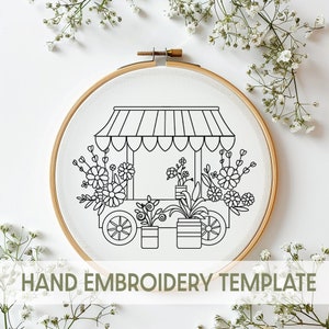 Flower Cart Embroidery Pattern: Botanical DIY (PDF Pattern) - Etsy