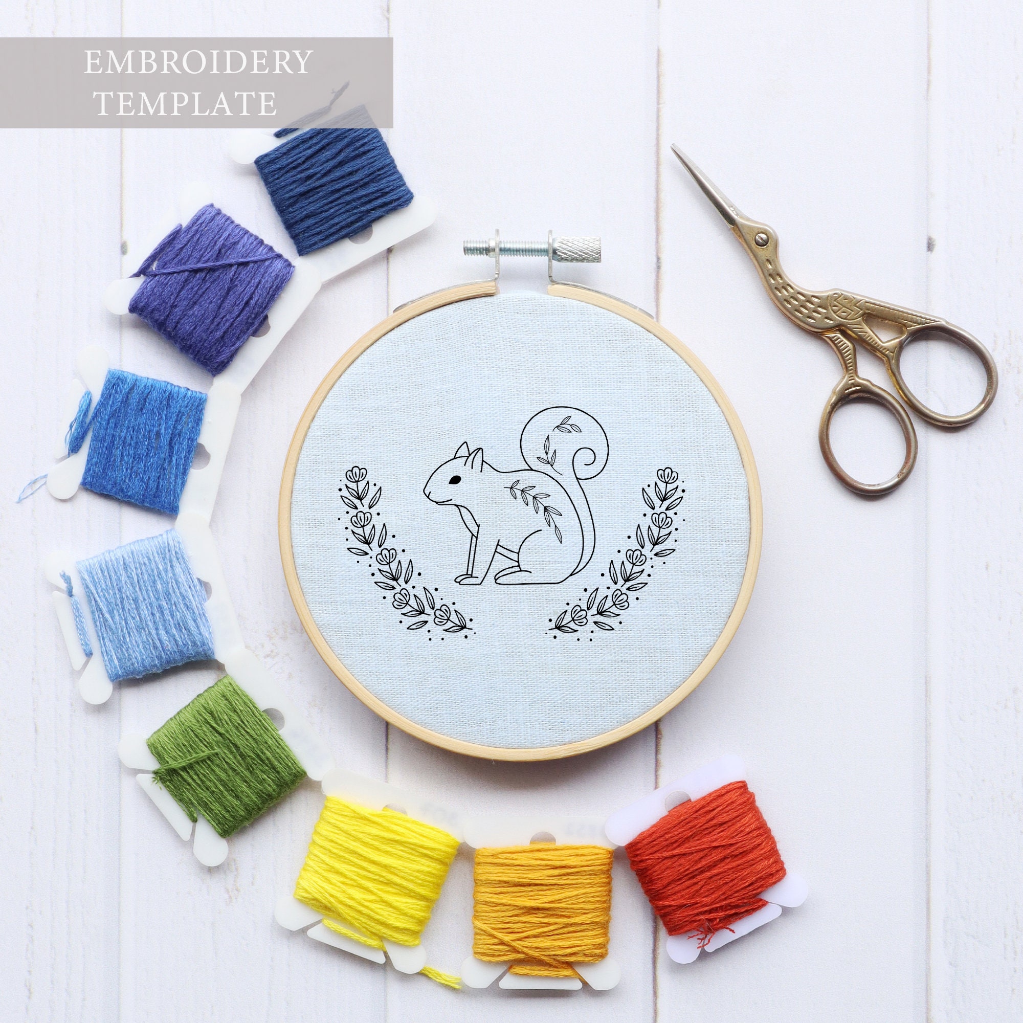 Squirrel Hand Embroidery Pattern Thread Painting DIY Autumn | Etsy