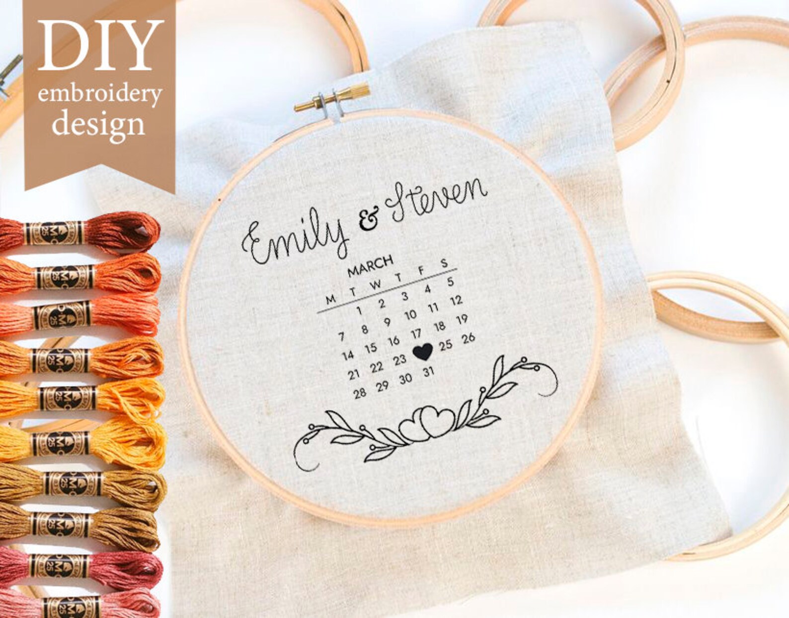 Personalized Calender Hand Embroidery Floral Embroidery Name | Etsy