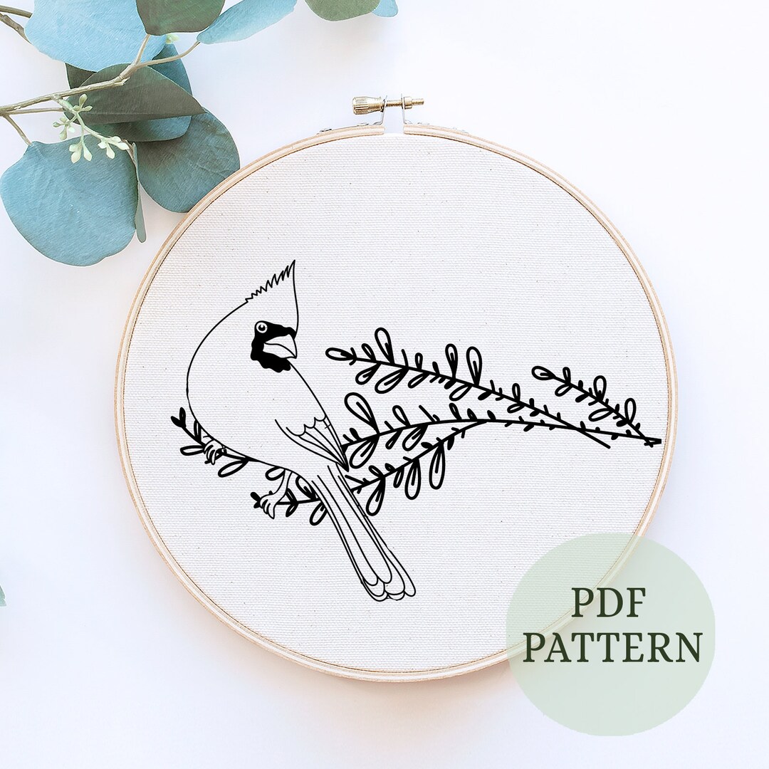 Bird Embroidery Pattern, Hand Embroidery Pattern in PDF, Cardinal, DIY ...
