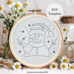 Snowman Embroidery Pattern, Winter Hoop Art, Winter Embroidery Pattern ...
