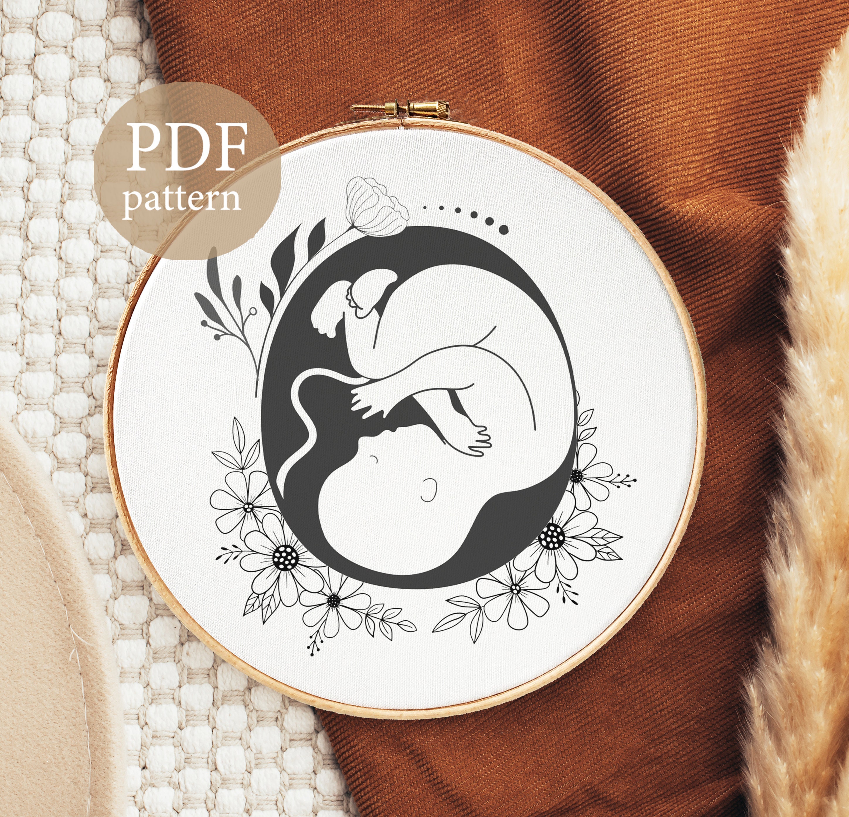Pregnancy Art Embroidery Pattern: in Bloom Floral Design, Stitch Crafts ...