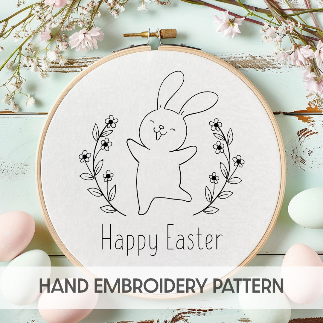 Spring Bunnies Hand Embroidery Pattern, Bunny Rabbit, Easter Embroidery ...