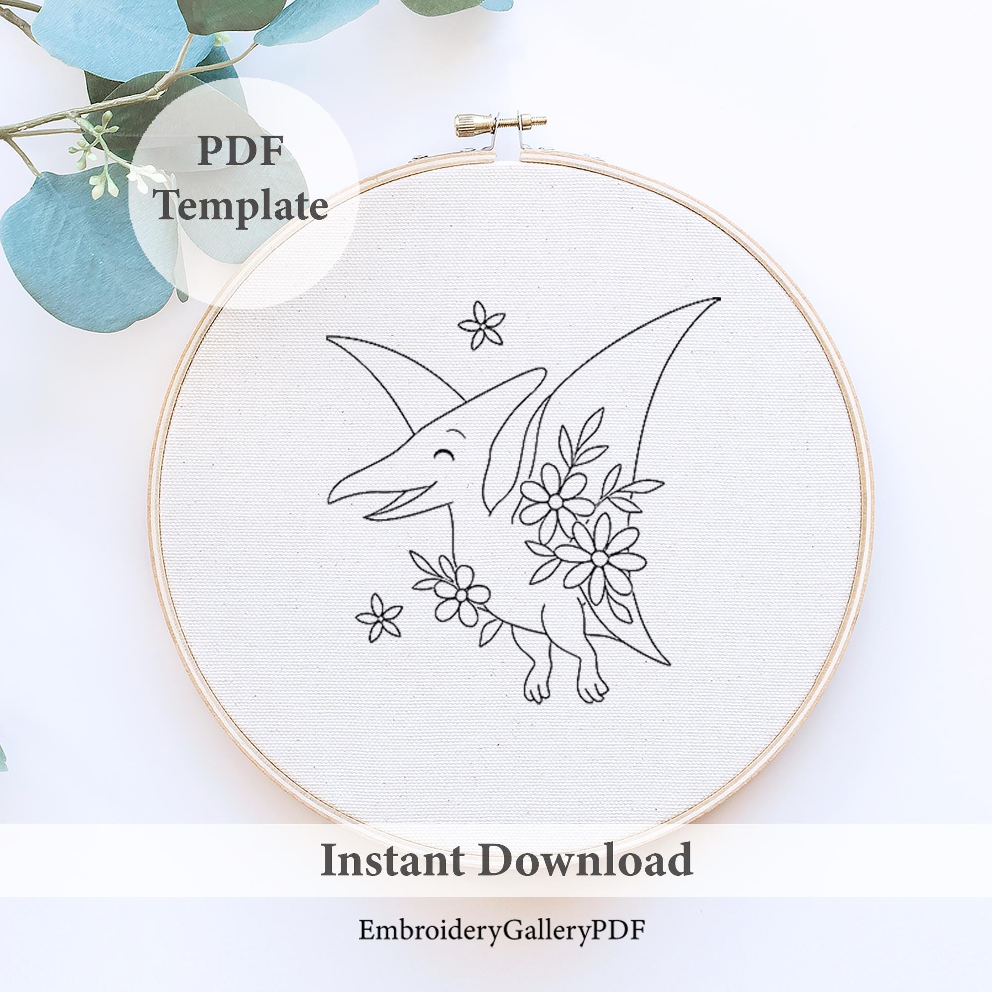 Dinosaur Embroidery Pattern: Set of 5 Dino Designs (PDF Downloadable ...