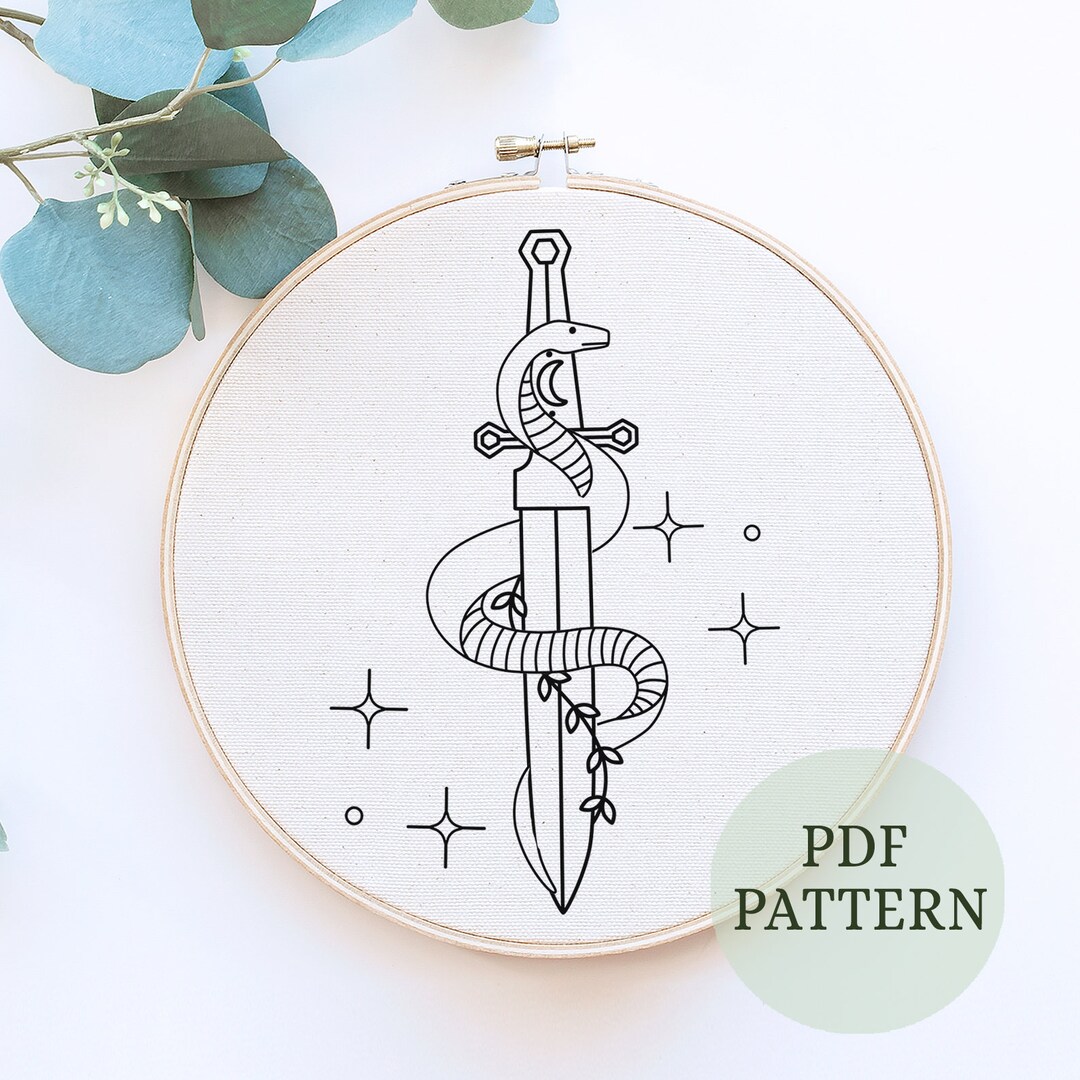 Floral Dagger Embroidery, Sword Embroidery, Feminine Embroidery Pattern ...