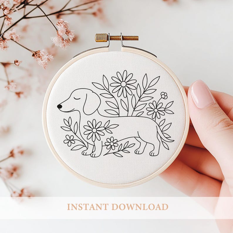 Floral Dachshund Embroidery Pattern: Cottagecore Dog Hoop Art (PDF ...