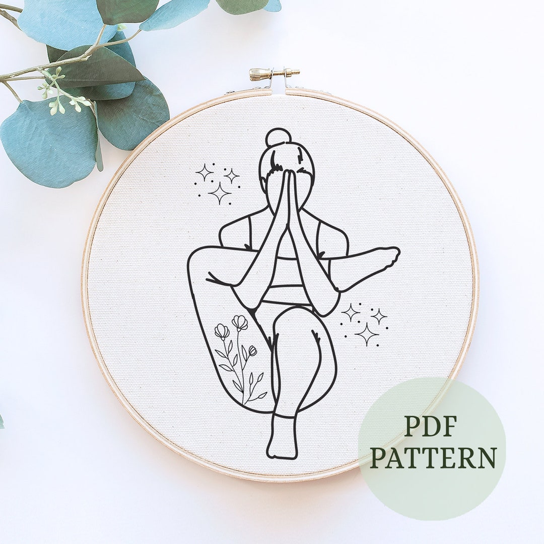 Hand Embroidery Design, DIY Craft Yoga Embroidery, PDF Pattern, Zen ...