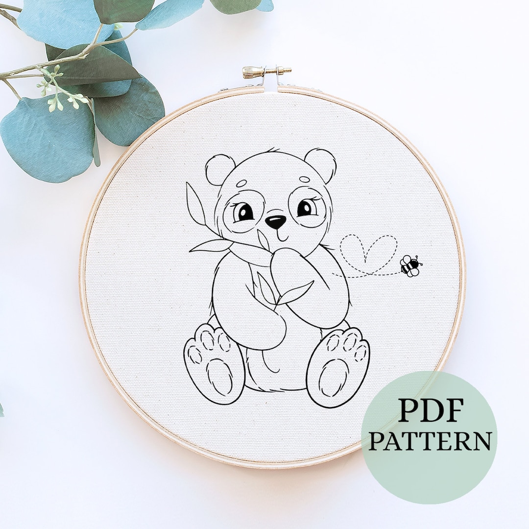 Panda Hand Embroidery Pattern, Digital Download Embroidery, Animals ...