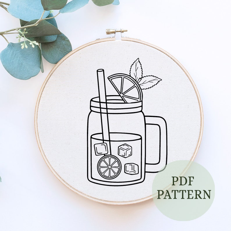 Cocktail Embroidery Pattern: Summer Drinks, Citrus Design (PDF Pattern ...