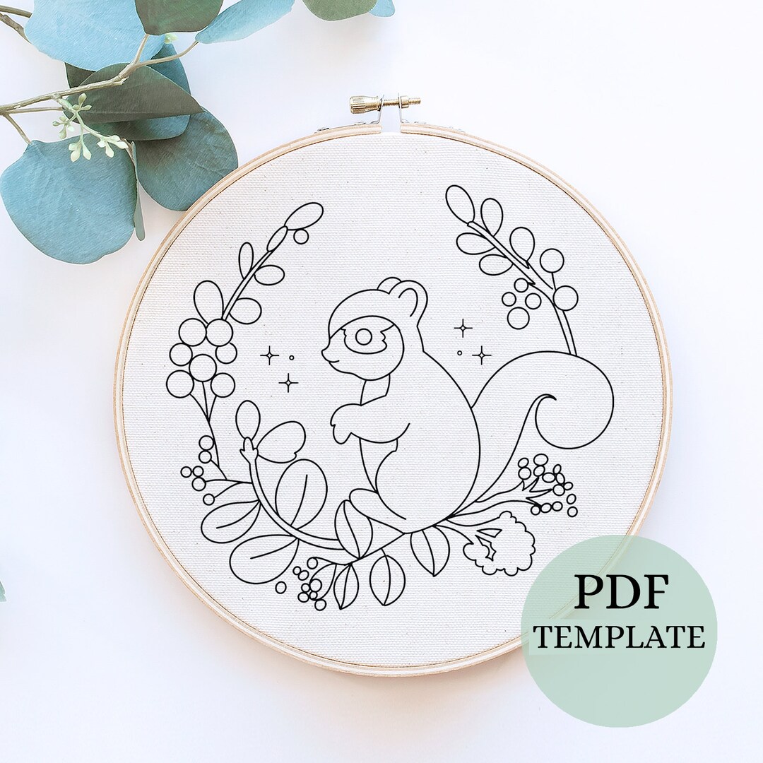 Squirrel Hand Embroidery Pattern, Thread Painting DIY, Autumn ...
