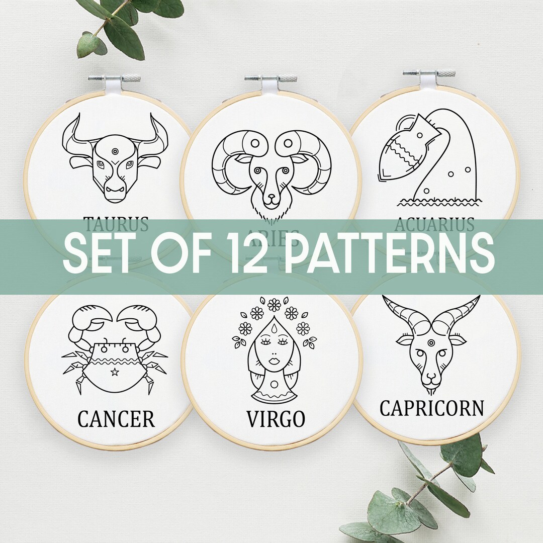 Zodiac Embroidery Pattern: 12 Horoscopes, Modern Handmade Project (PDF ...