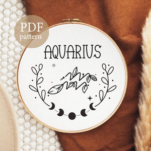 12 Horoscopes Zodiac Embroidery, Modern Embroidery With PDF Pattern ...