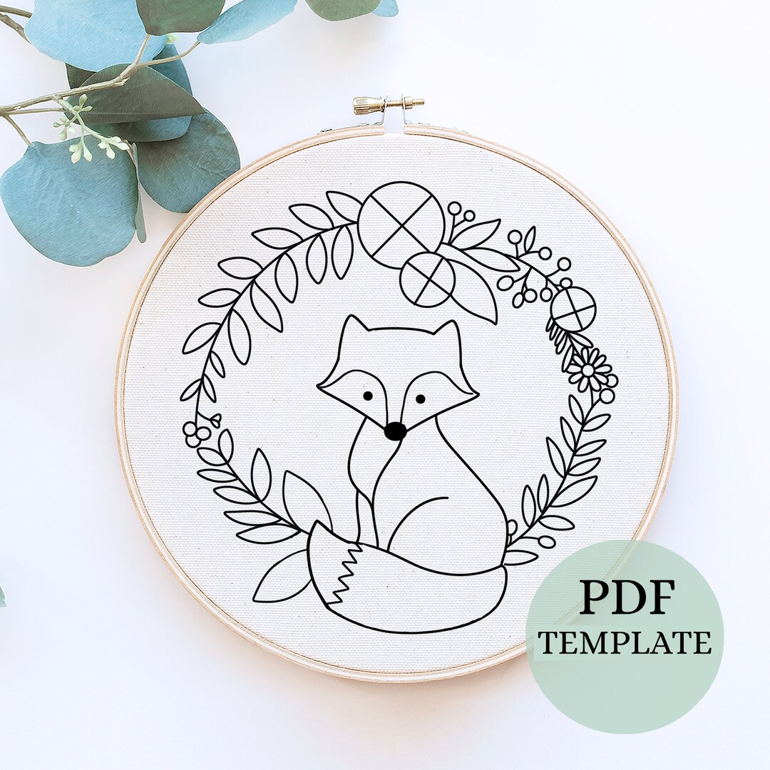 Cute Fox Hand Embroidery Template, Fox Embroidery, Woodland Animal ...