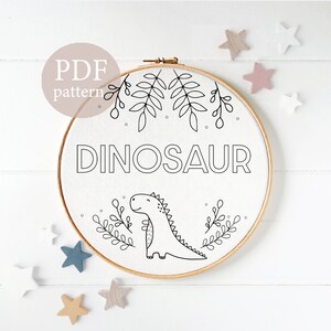 Floral Dinosaurs Hand Embroidery Pattern, Dinosaur Embroidery Template ...