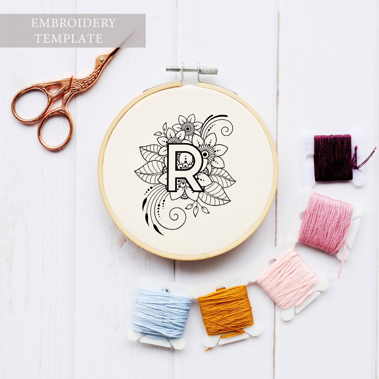 Floral Letter Hand Embroidery Pattern / Digital PDF Download / - Etsy