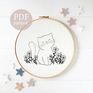 Floral Cat Embroidery , PDF Pattern, Cute Cat Embroidery, Cute ...