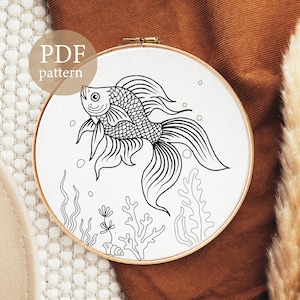 Goldfish Embroidery Pattern, Fish Embroidery, Fish Hoop Art, PDF ...