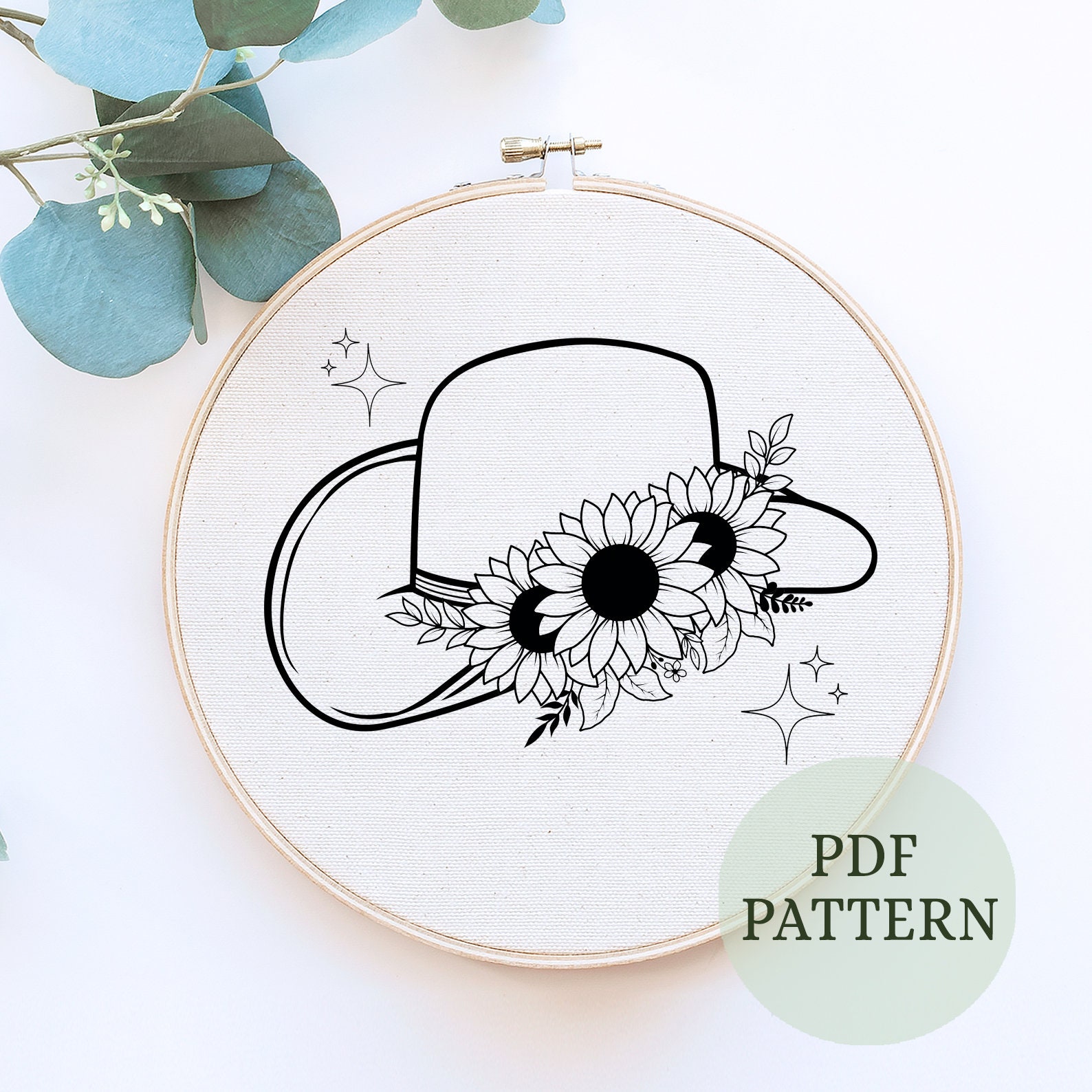 Cowboy Hat Sunflower Hand Embroidery Pattern (digital Download) - Etsy