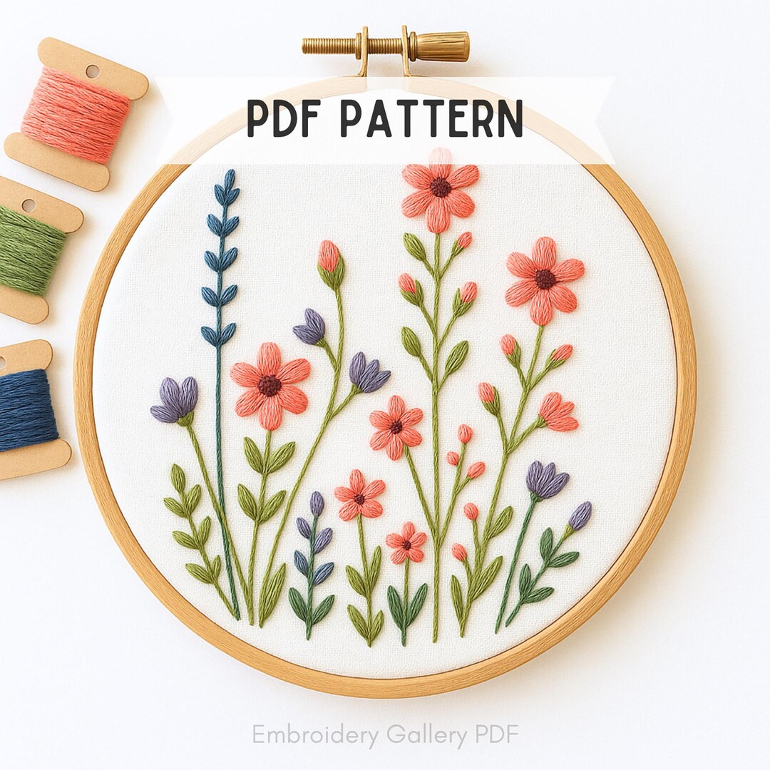 Wildflower Hand Embroidery Pattern, Floral Design (PDF Instant Download ...