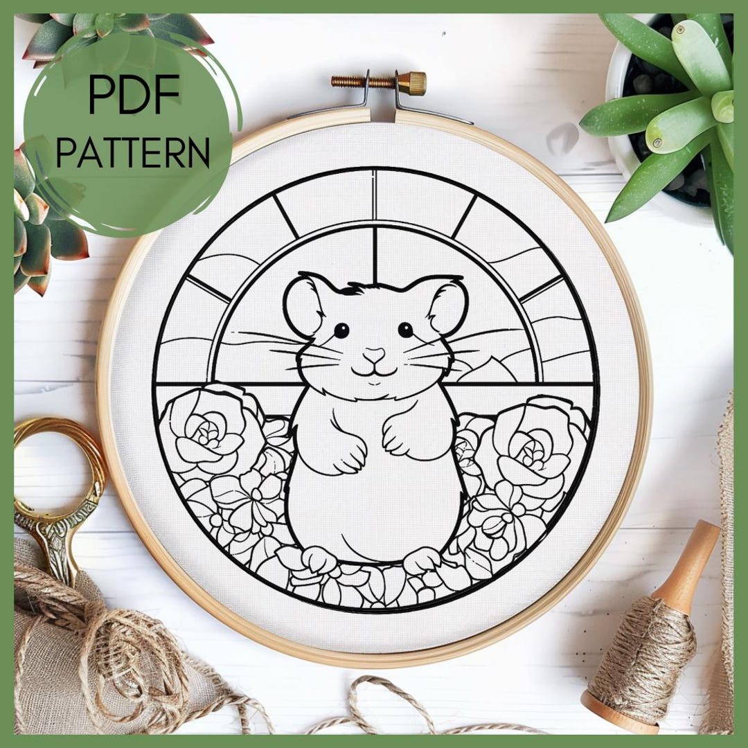 Stained Glass Mouse Hand Embroidery Pattern, Modern Beginner Design ...