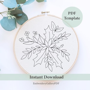 Holly Hand Embroidery, Instant Download, Christmas Floral Embroidery ...