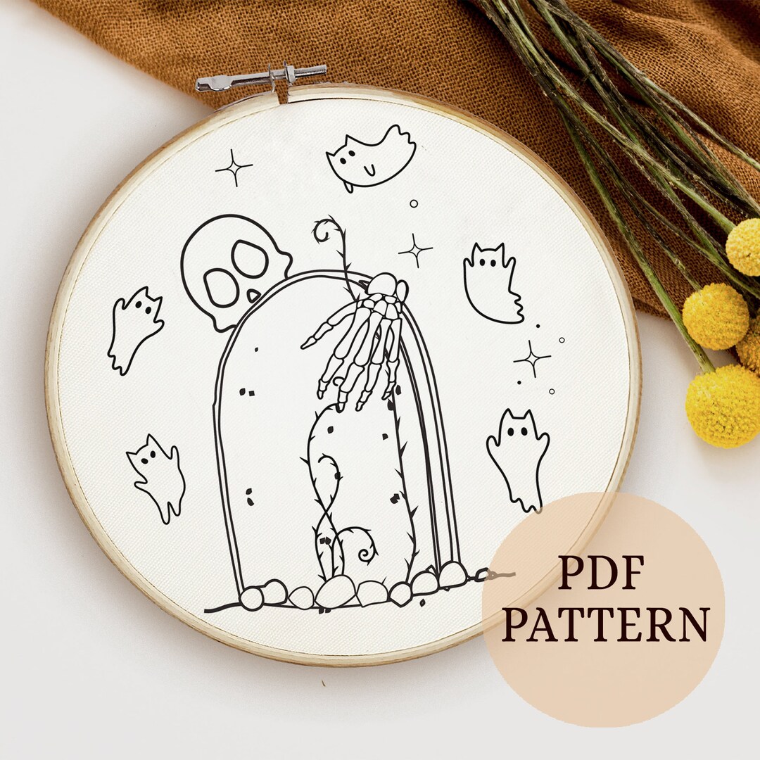 Skull Embroidery Pattern Template, INSTANT PDF DOWNLOAD, Cat Ghosts ...