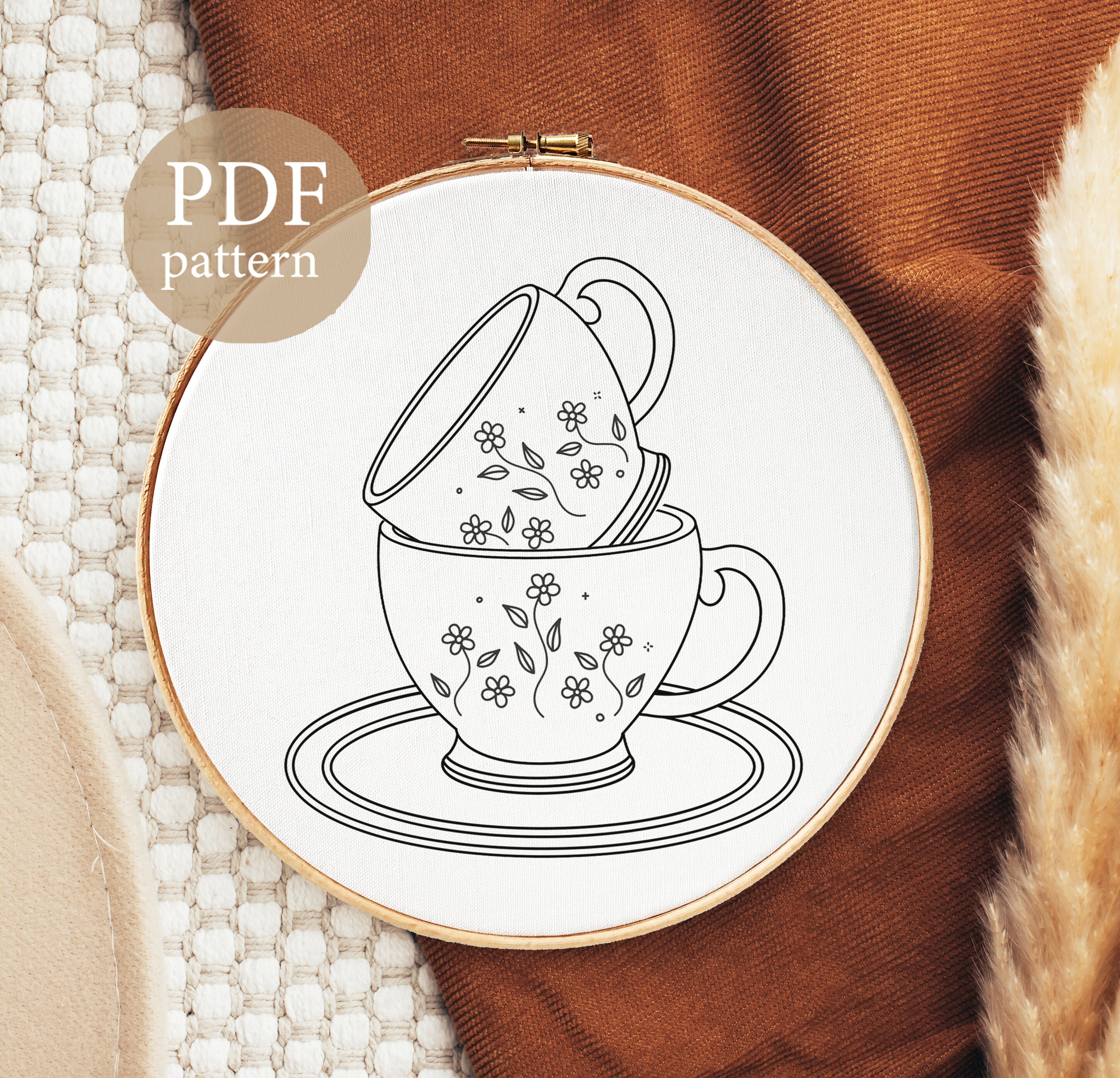 Tea Cup Floral Hand Embroidery Pattern: Beginner DIY (PDF Pattern) - Etsy