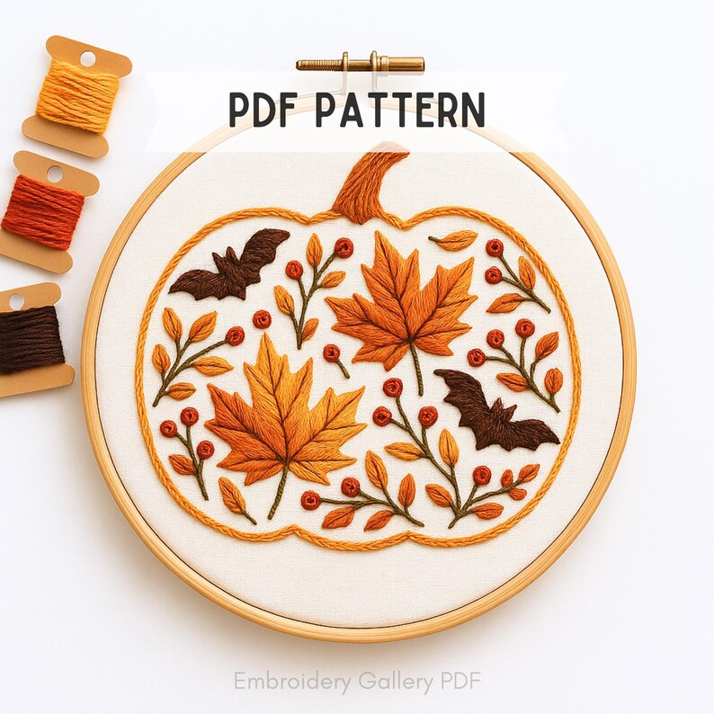 Pumpkin Hand Embroidery Pattern: DIY Autumn Decor (PDF Pattern, 6 Sizes ...