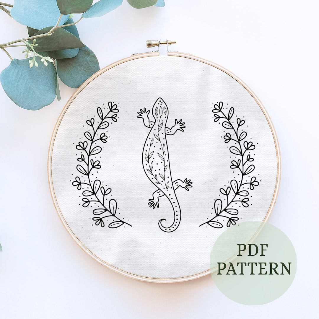 Lazy Lizards PDF Embroidery Pattern, Instant Download, Hand Embroidery ...