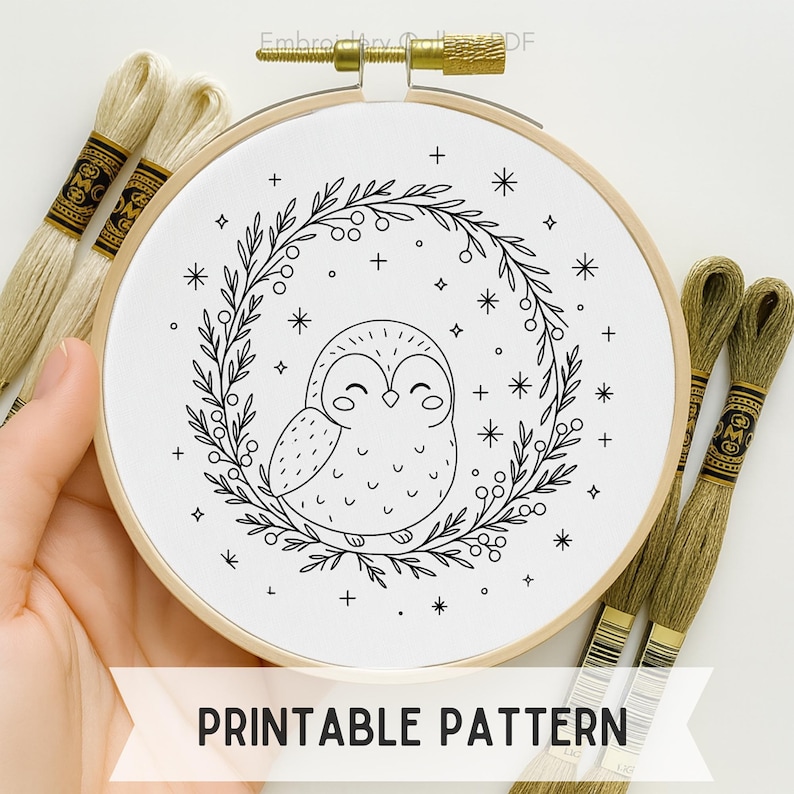 Night Owl Embroidery Pattern: Winter Wreath, Beginner Friendly ...