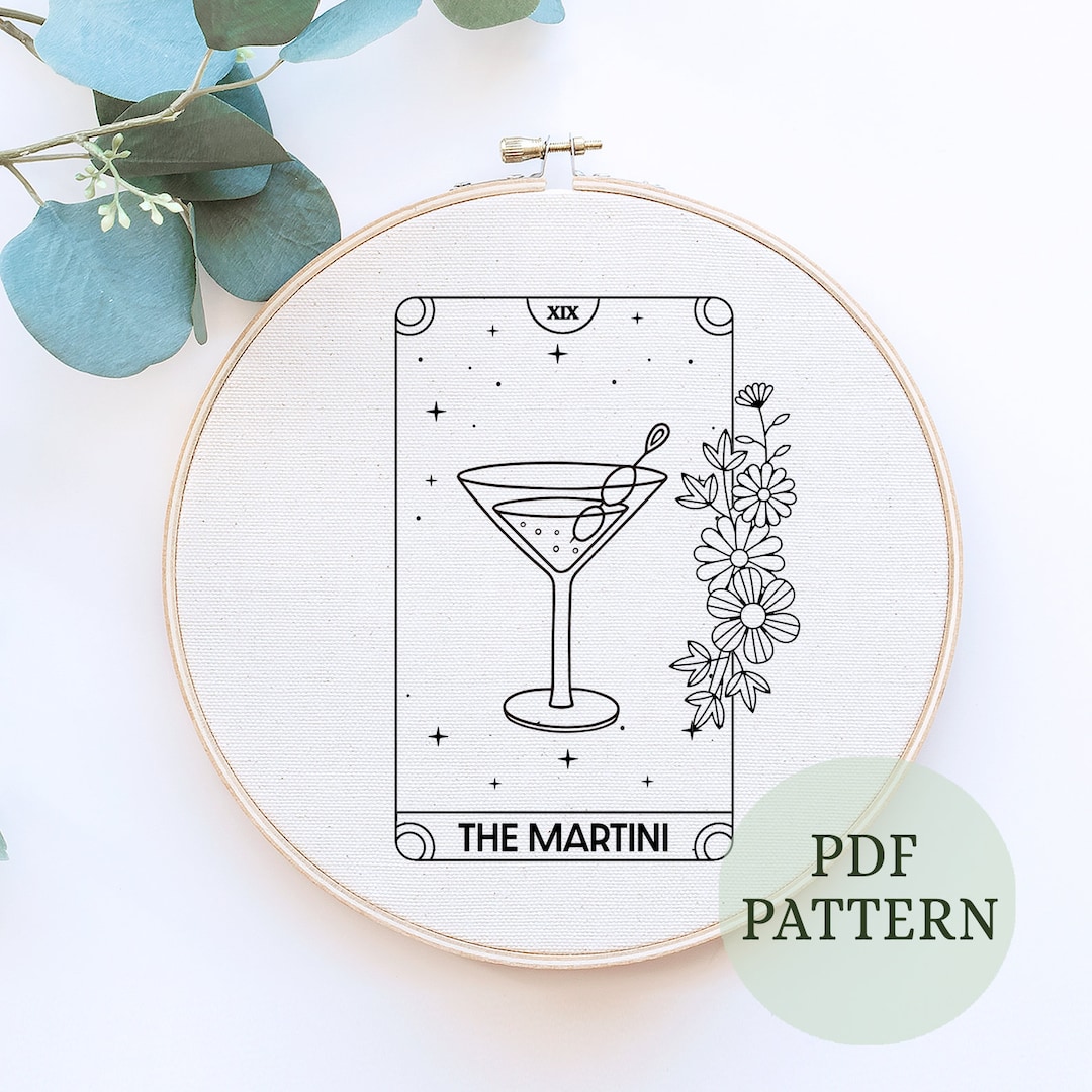 Summer Embroidery Pattern, the Martini Embroidery Design, DIY Cocktail ...