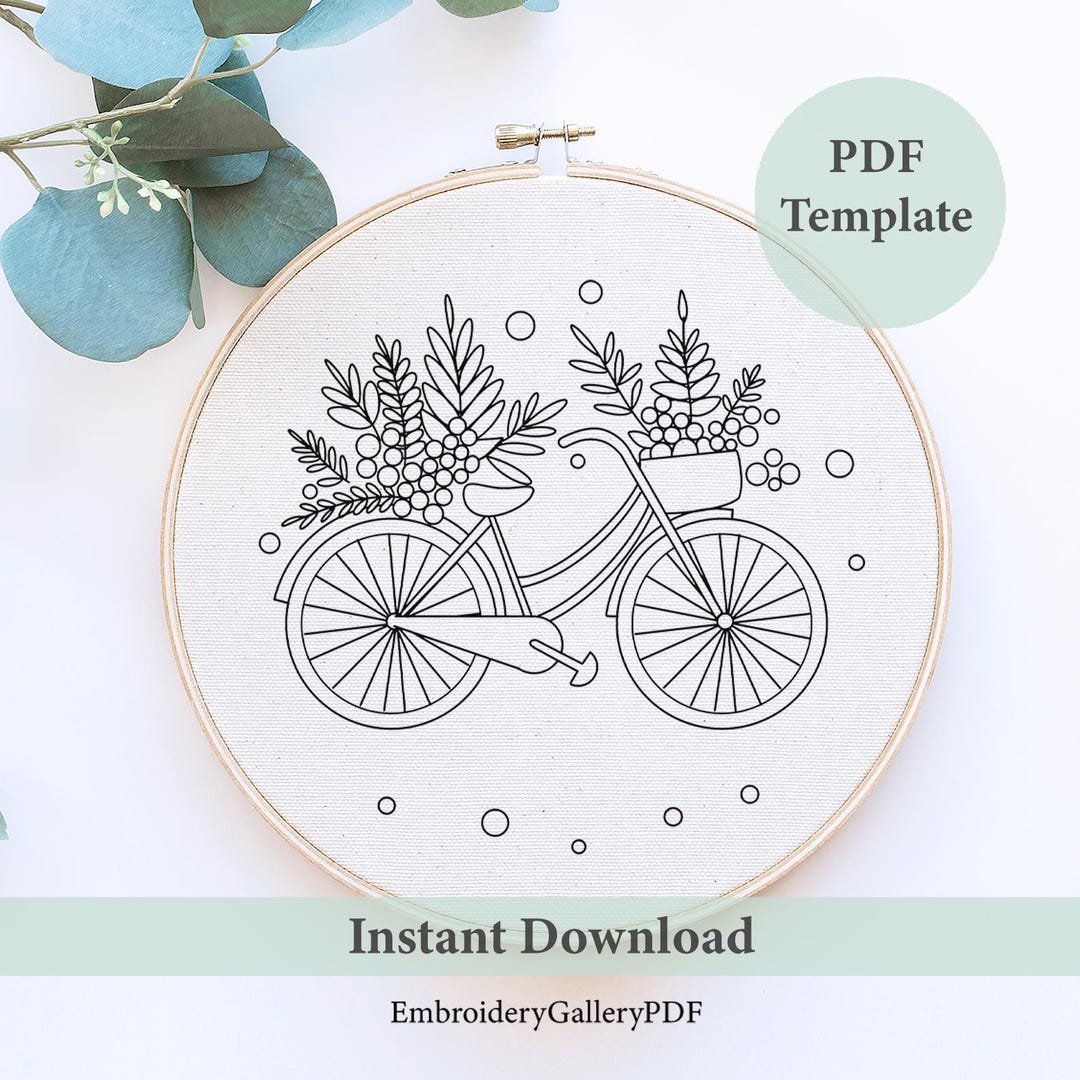 Bike With Flowers Embroidery Pattern: Beginner Hand Stitch (PDF Pattern ...