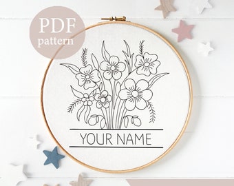 Personalized Floral Initials PDF, Roses Hand Embroidery Pattern, Custom ...
