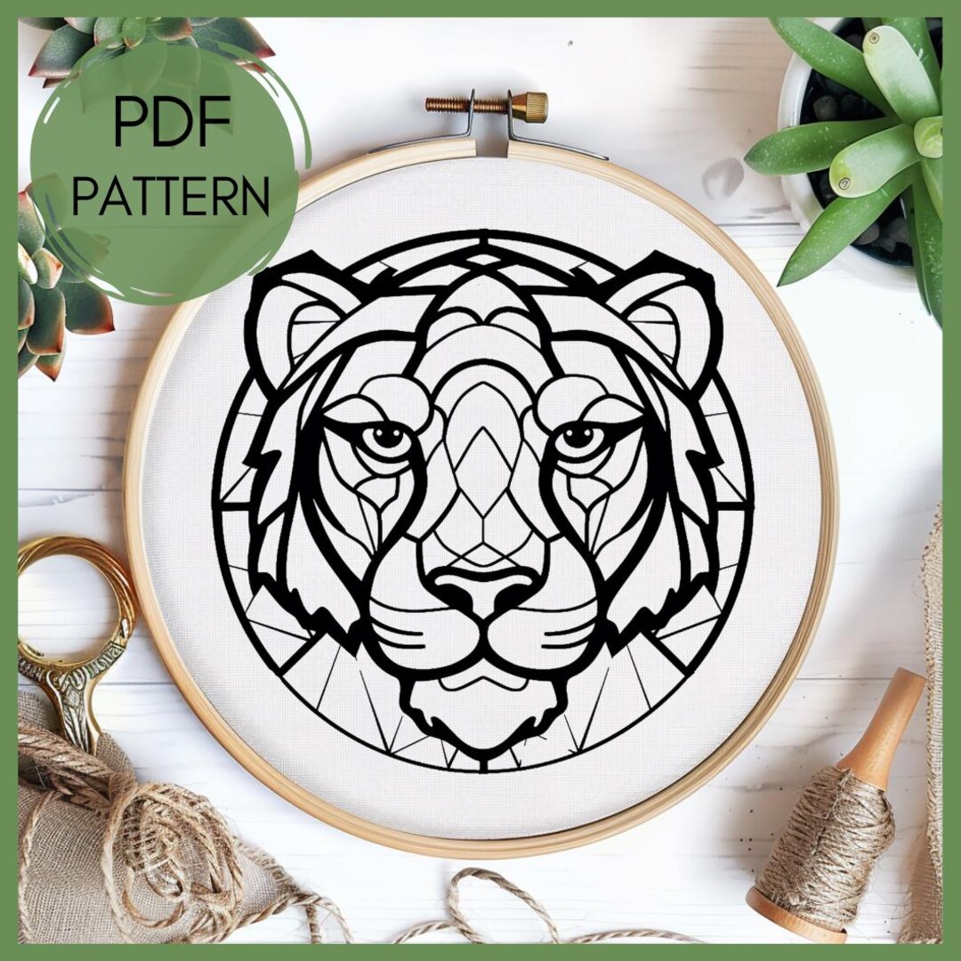 Cute Tiger Embroidery, Stained Glass Hand Embroidery Pattern ...