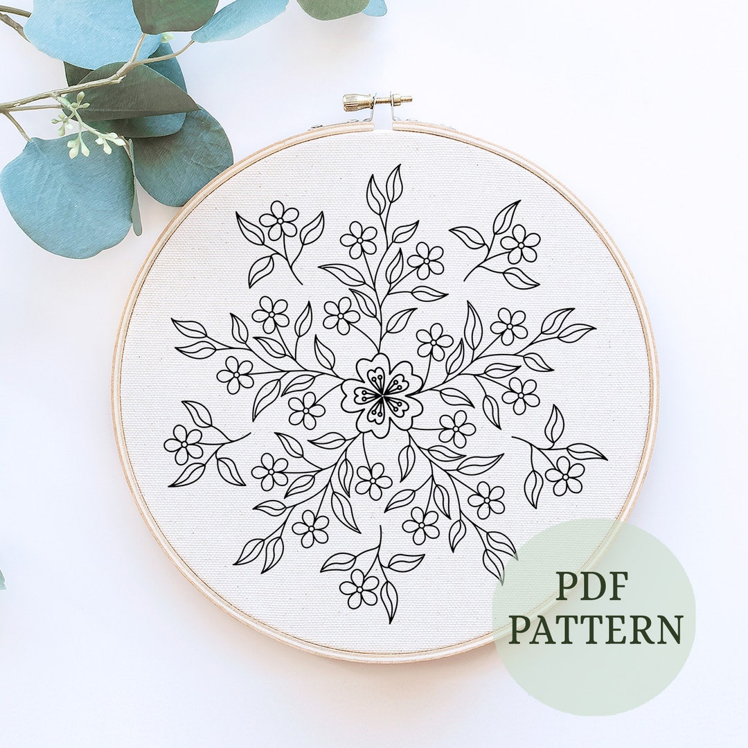 Flower Circle Embroidery Pattern, Instant Download, Easy Embroidery ...