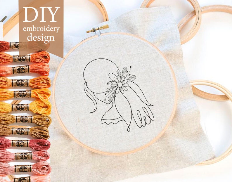 Female Face Embroidery Pattern: Simple Line Art, Needelcraft (PDF ...